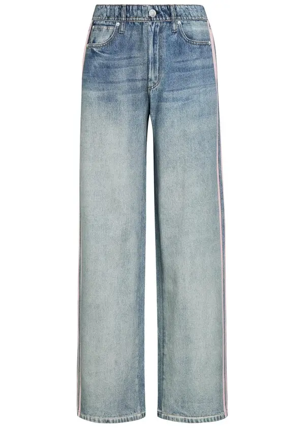 Rag & Bone Striped Denim-print Cotton Track Pants - Pink