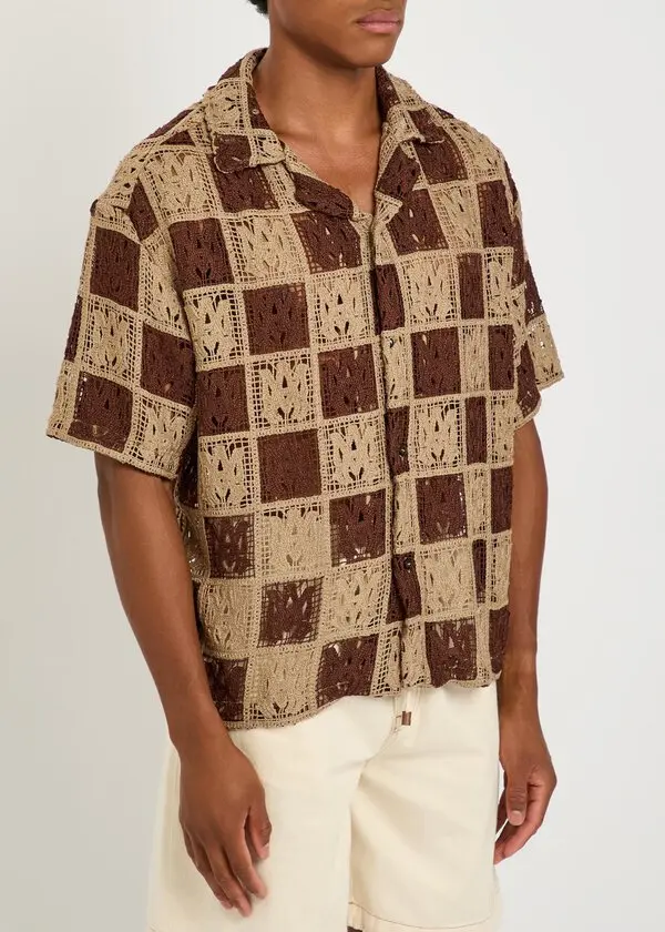 Amiri Checked Logo-monogram Open-knit Shirt