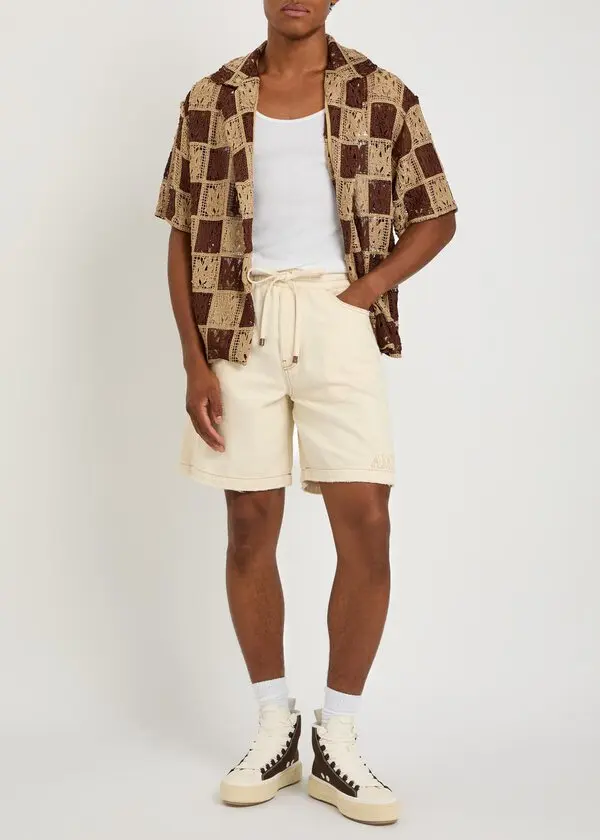 Amiri Checked Logo-monogram Open-knit Shirt