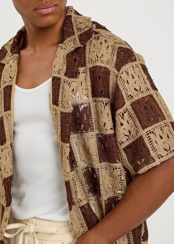 Amiri Checked Logo-monogram Open-knit Shirt