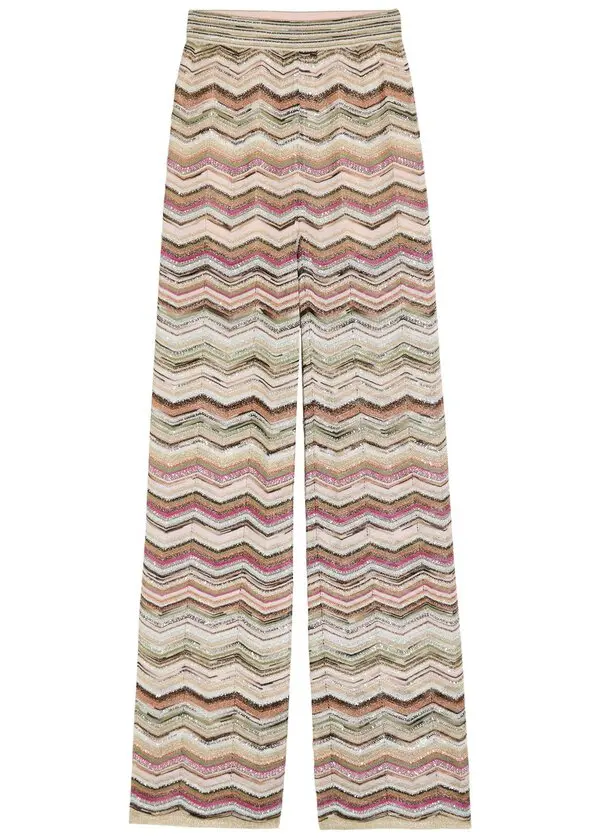 Missoni Chevron Wide-leg Metallic-knit Trousers - Multicoloured