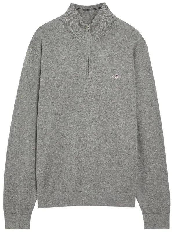 Gant Logo-embroidered Quarter-zip Cotton Jumper - Dark Grey