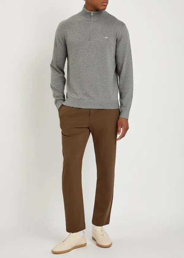 Gant Logo-embroidered Quarter-zip Cotton Jumper