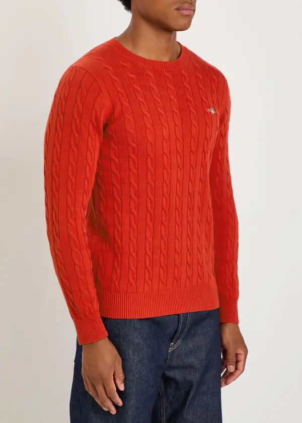 Gant Logo-embroidered Cable-knit Cotton Jumper