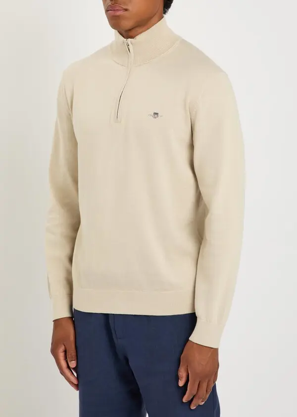 Gant Logo-embroidered Quarter-zip Cotton Jumper