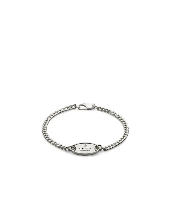 Gucci Bracelet With Engraved Logo Tag - Silver