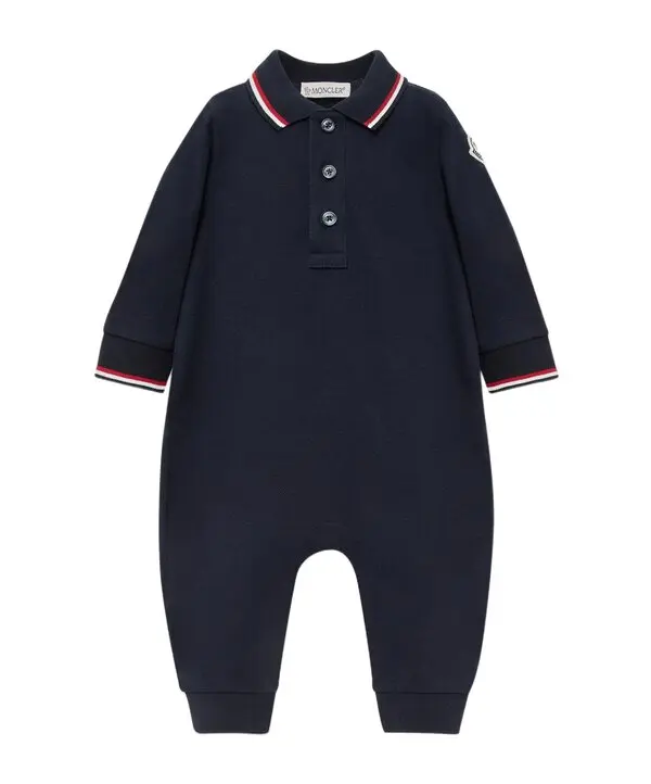 Moncler Tricolor-trimmed Cotton Piquet Baby Grow - Midnight Blue