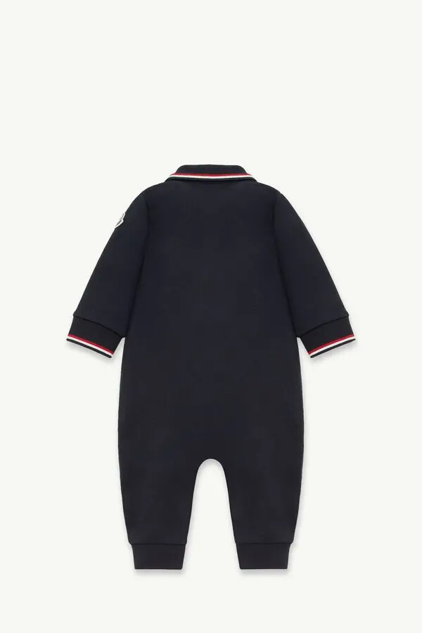 Moncler Tricolour-trimmed Piquet Baby Grow - Midnight Blue