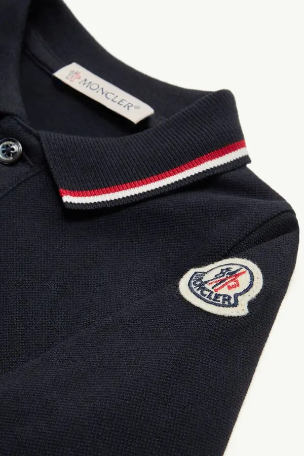 Moncler Tricolour-trimmed Piquet Baby Grow - Midnight Blue