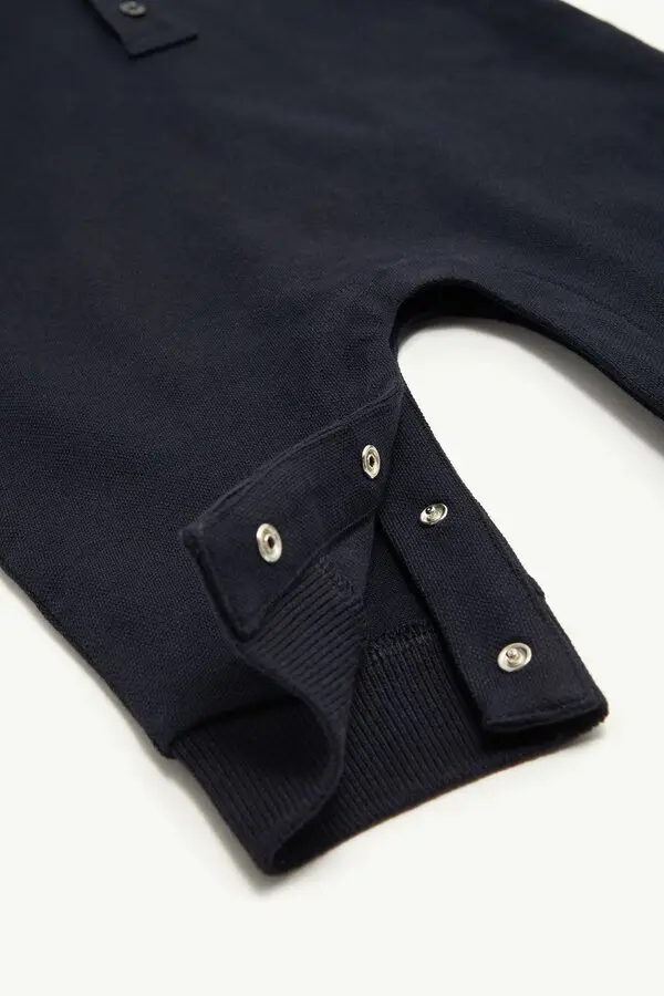 Moncler Tricolour-trimmed Piquet Baby Grow - Midnight Blue