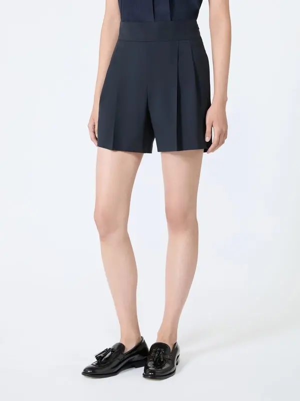 Max Mara Pleated Virgin-wool Shorts - Navy Blue
