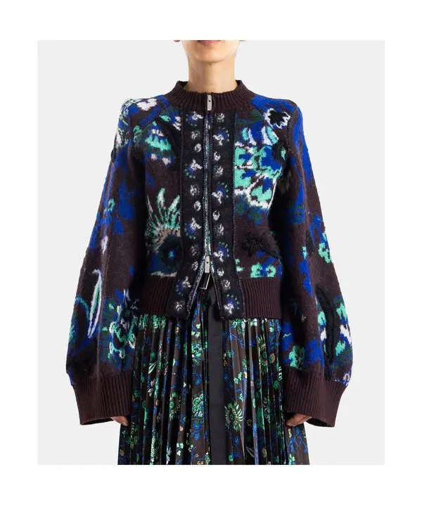 Sacai Floral Jacquard Zip-up Jacket - Black