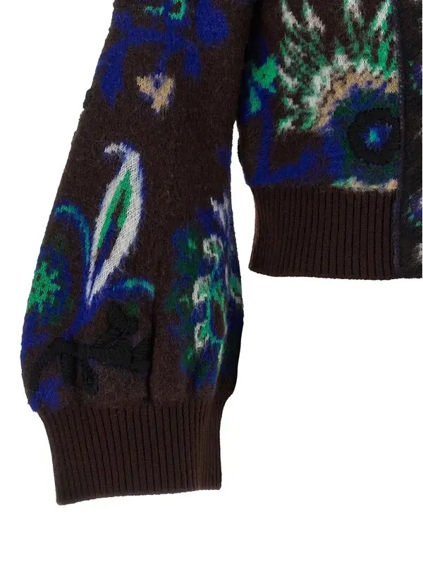 Sacai Floral Jacquard Zip-up Jacket - Black