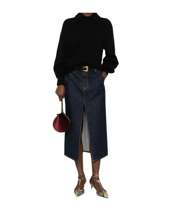 Khaite Front-slit Denim Skirt