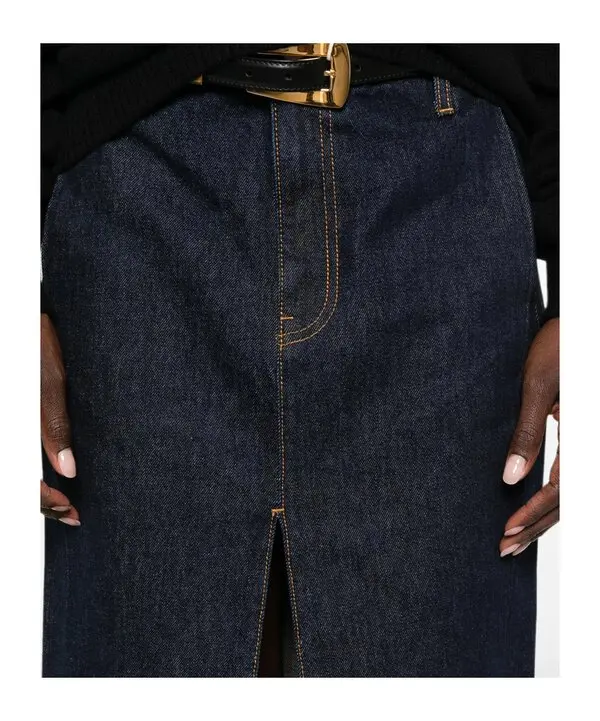 Khaite Front-slit Denim Skirt