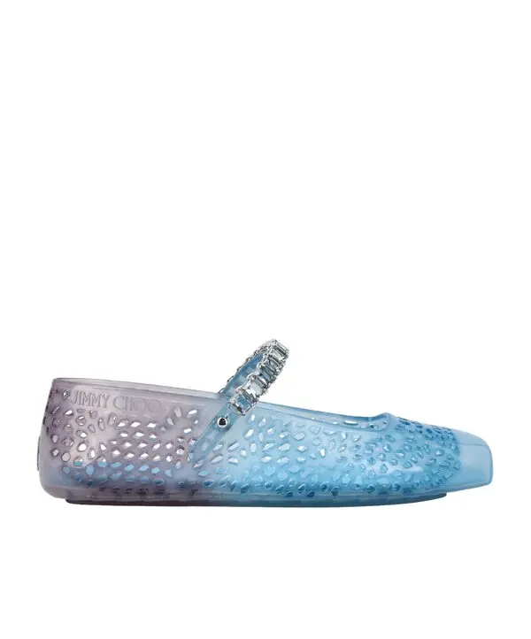 JIMMY CHOO Jelly Crystal-embellished Semi-transparent Ballet Flats - Blue