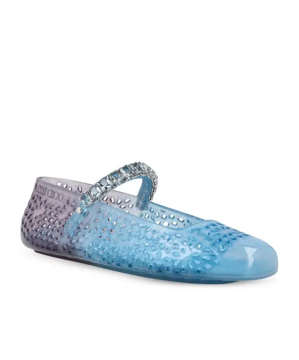 JIMMY CHOO Jelly Crystal-embellished Semi-transparent Ballet Flats - Blue