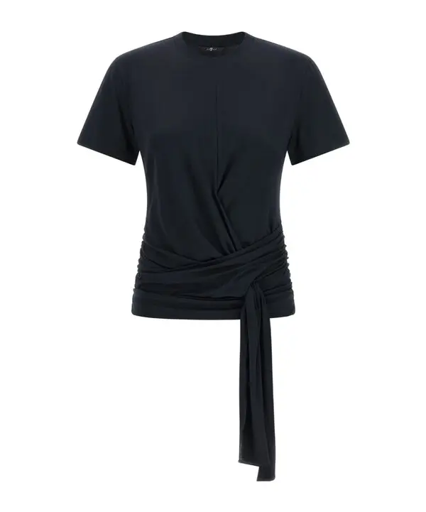 7 For All Mankind Fitted Draped T-shirt With Asymmetrical Tie - Black