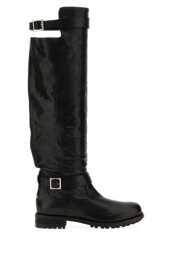 JIMMY CHOO Leather Biker Boots - Black