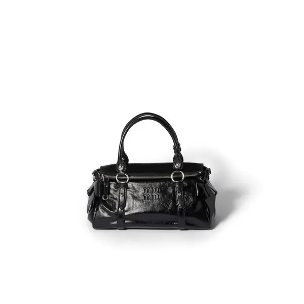 Miu Miu Shiny Leather Handbag With Detachable Shoulder Strap - Black