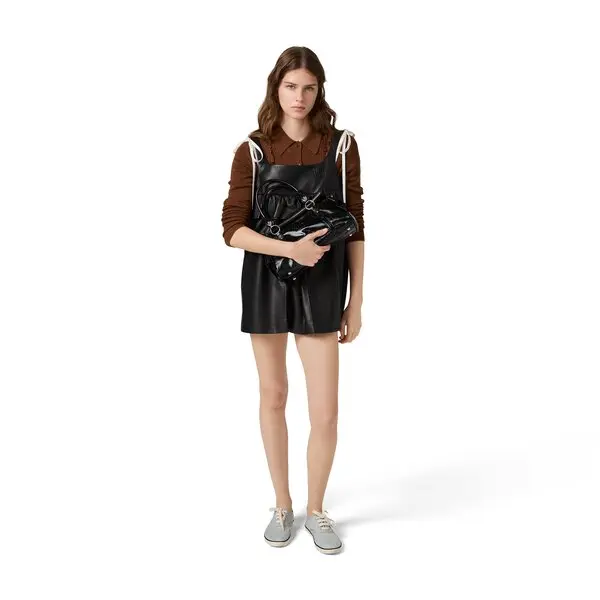 Miu Miu Shiny Leather Handbag With Detachable Shoulder Strap - Black