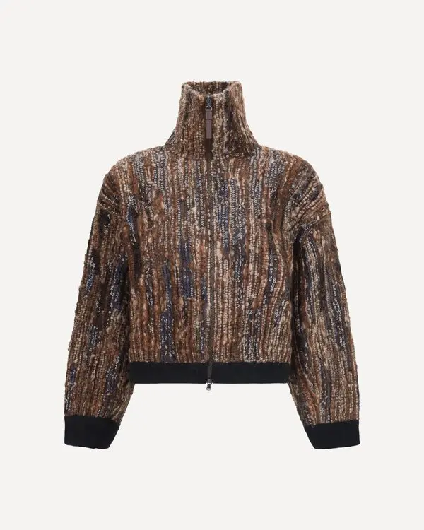 Brunello Cucinelli Textured Knit Zip-up Cardigan - Brown