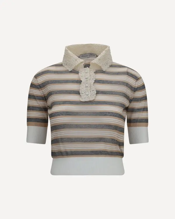 Ermanno Scervino Striped Lace Collar Polo Sweater