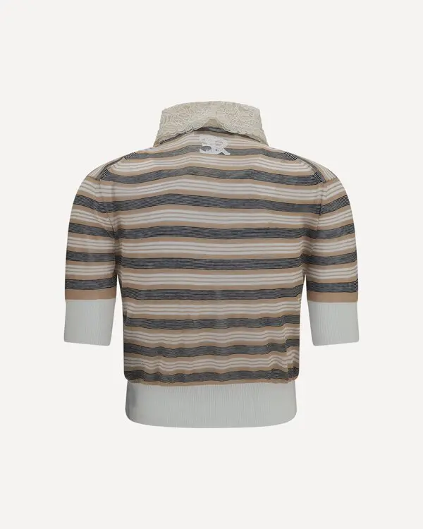 Ermanno Scervino Striped Lace Collar Polo Sweater