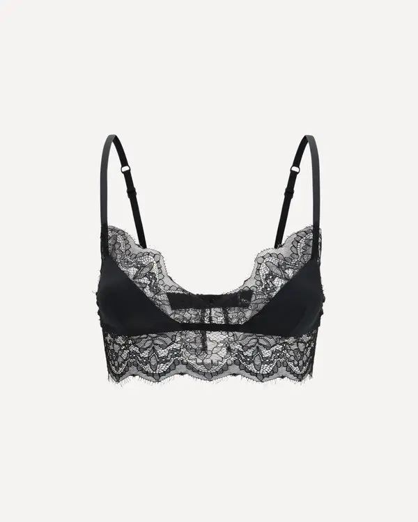 Dolce & Gabbana Satin Soft-cup Bralette Bra With Lace - Black