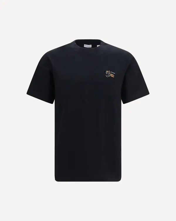 Burberry Embroidered Logo Cotton T-hirt - Black