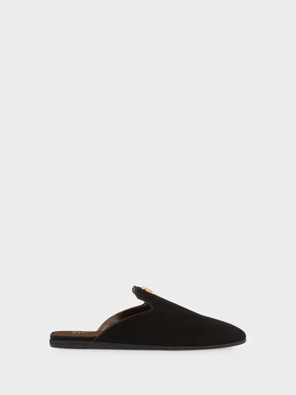 GIUSEPPE ZANOTTI Suede Seal Slipper With Gold Logo Detail - Black