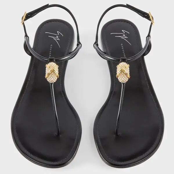GIUSEPPE ZANOTTI Embellished Leather Thong Sandals