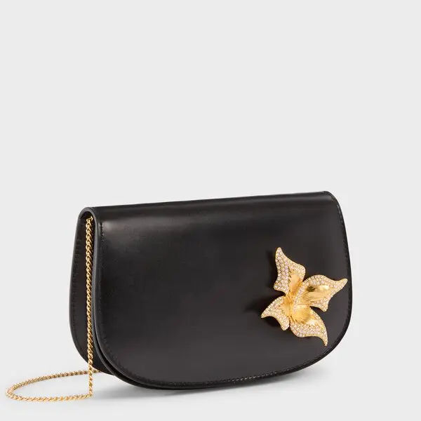 GIUSEPPE ZANOTTI Leather Clutch With Rhinestone Butterfly Jewel