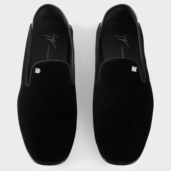 GIUSEPPE ZANOTTI Velvet Loafers With Crystal Embellishment