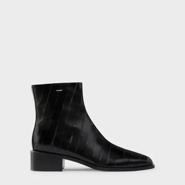 GIUSEPPE ZANOTTI Eel Leather Square Toe Ankle Boots With Inside Zipper