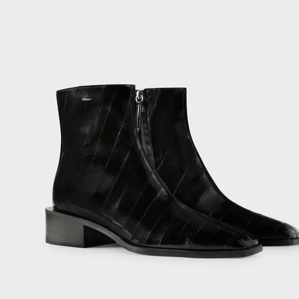 GIUSEPPE ZANOTTI Eel Leather Square Toe Ankle Boots With Inside Zipper