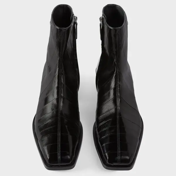 GIUSEPPE ZANOTTI Eel Leather Square Toe Ankle Boots With Inside Zipper