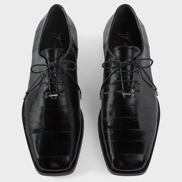 GIUSEPPE ZANOTTI Square-toe Eel Leather Lace-up Shoes