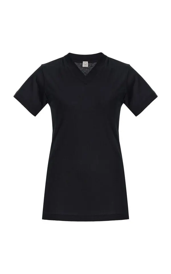 TOTEME V-neck Ribbed Cotton T-shirt - Black