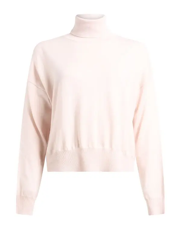 ARAGONA Merino Wool Turtleneck With Side Slits - Pink