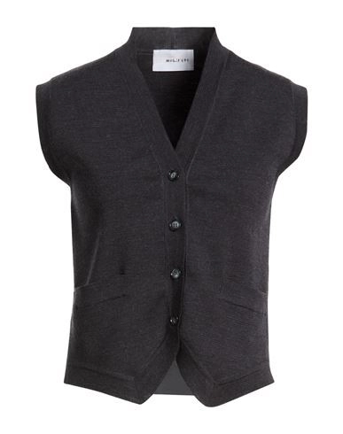 ANNA MOLINARI Wool V-neck Sleeveless Cardigan - Charcoal