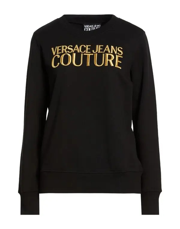 Versace Cotton Sweatshirt With Metallic Logo - Black