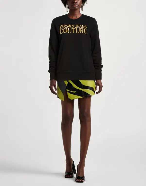 Versace Cotton Sweatshirt With Metallic Logo - Black