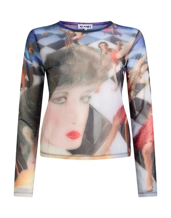 Sunnei Mesh Graphic Print Long Sleeve Top
