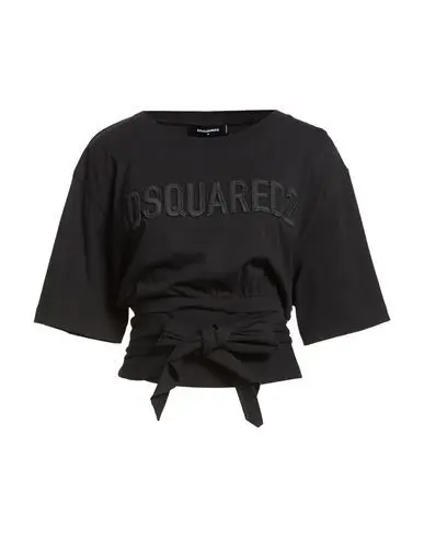 Dsquared2 Cotton T-shirt With Embroidered Logo And Tie Fastening - Black