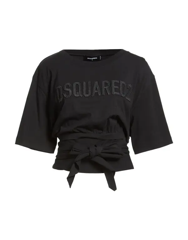 Dsquared2 Cotton T-shirt With Embroidered Logo And Tie Fastening - Black