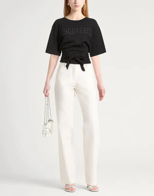 Dsquared2 Cotton T-shirt With Embroidered Logo And Tie Fastening - Black