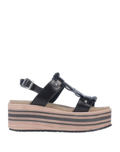 PREGUNTA Leather Flatform Sandals With Buckle Fastening - Black