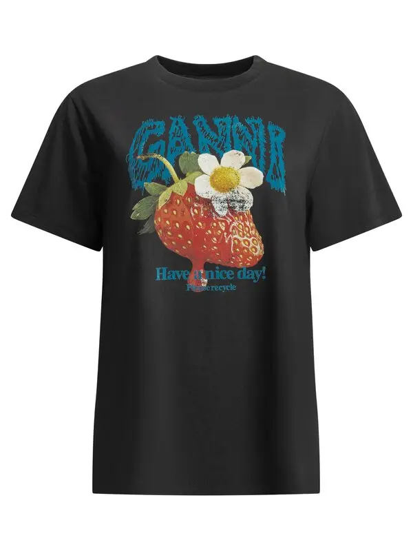 GANNI Strawberry' Crew Neck T Shirt - Black