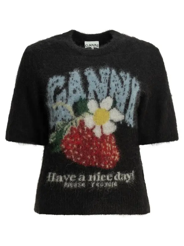 GANNI Strawberry' Crew Neck Sweater - Black